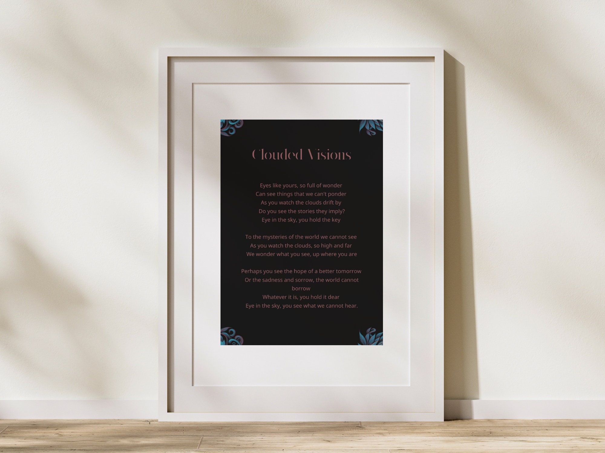 Clouded Visions Poem Poster Digital Download Wall Print Clouds Print ...