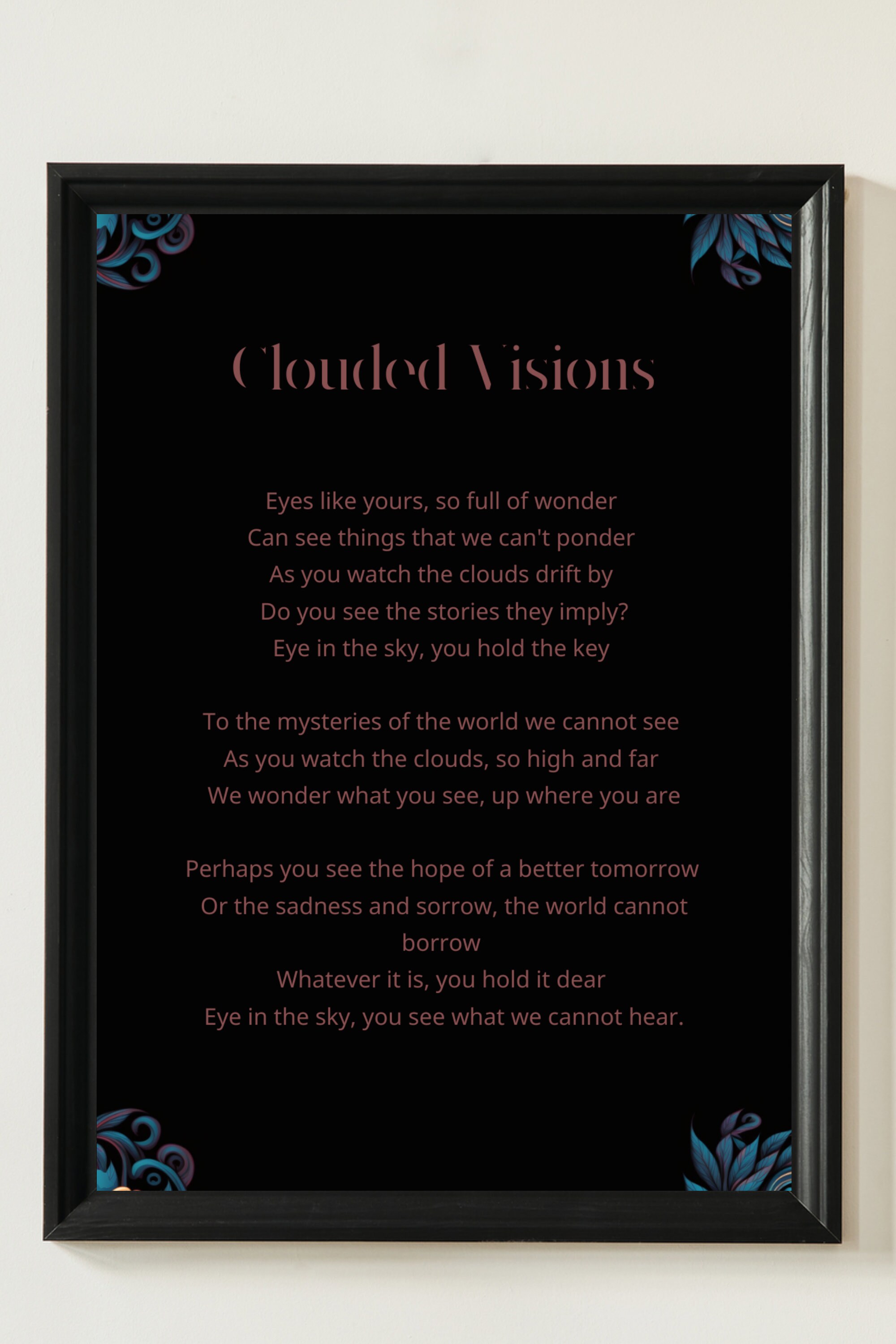 Clouded Visions Poem Poster Digital Download Wall Print Clouds Print ...