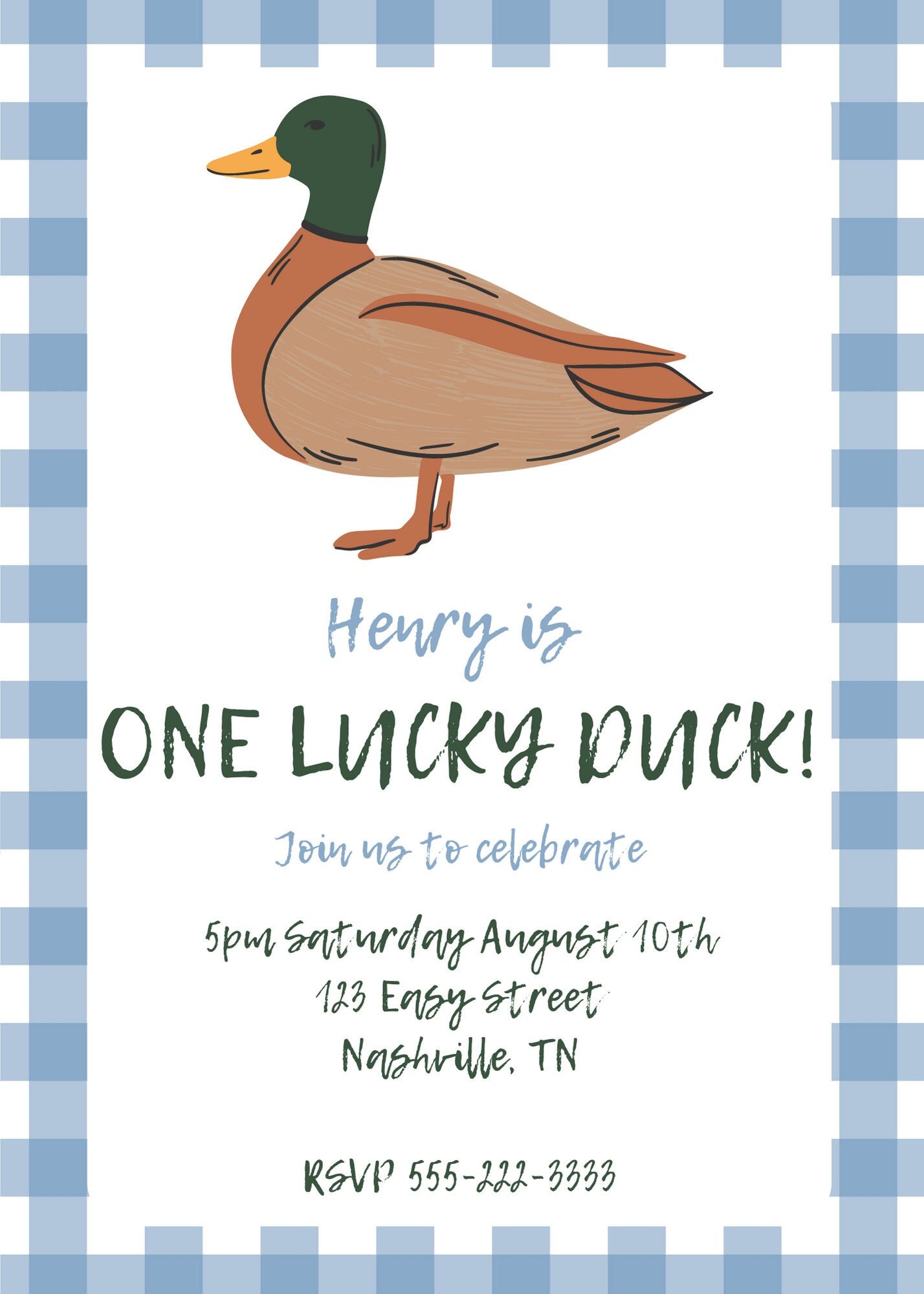 One Lucky Duck Customizable Text Birthday Invitation - Etsy