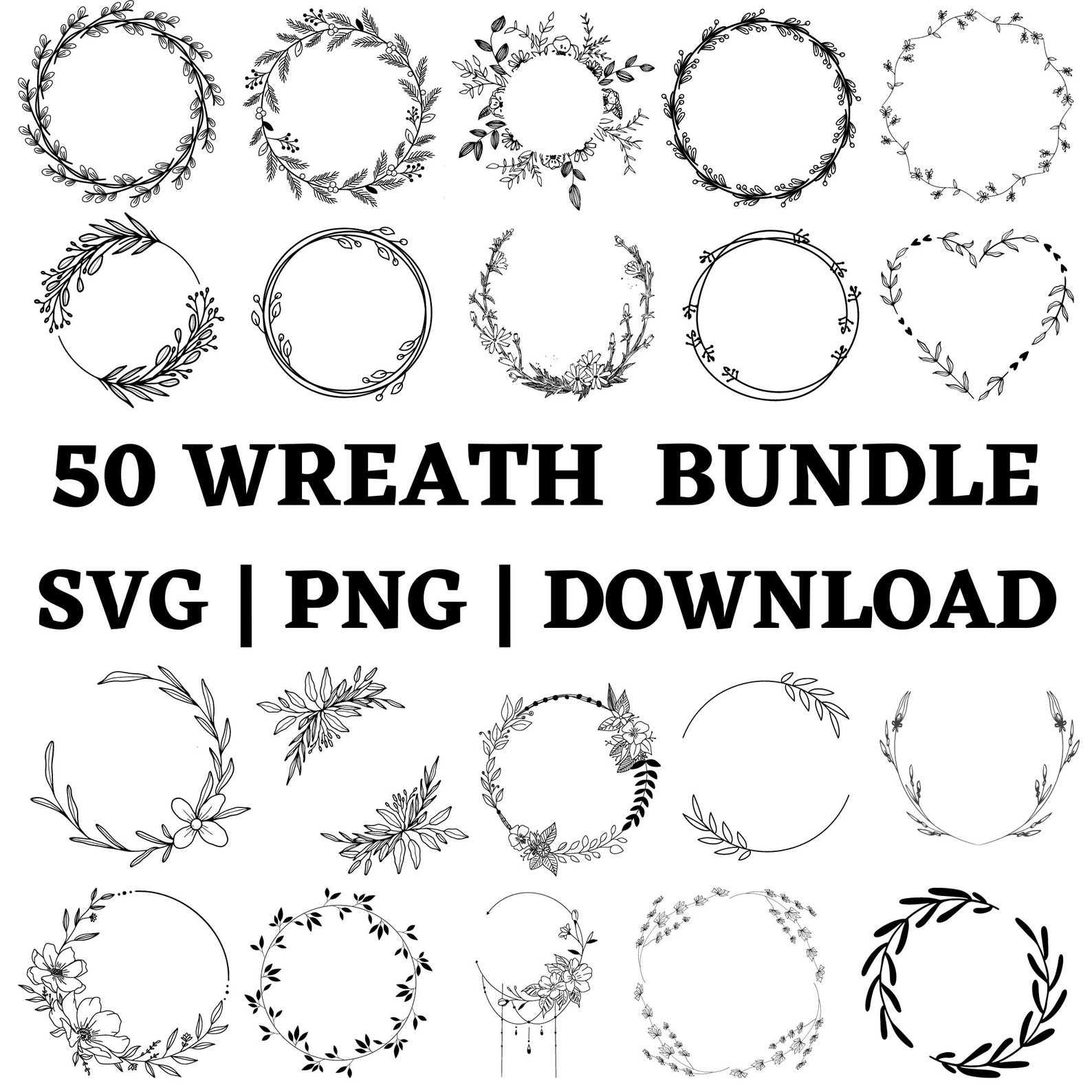 50 Corona svg bundle / Circle svg Bundle / Floral Wreath svg / Heart ...