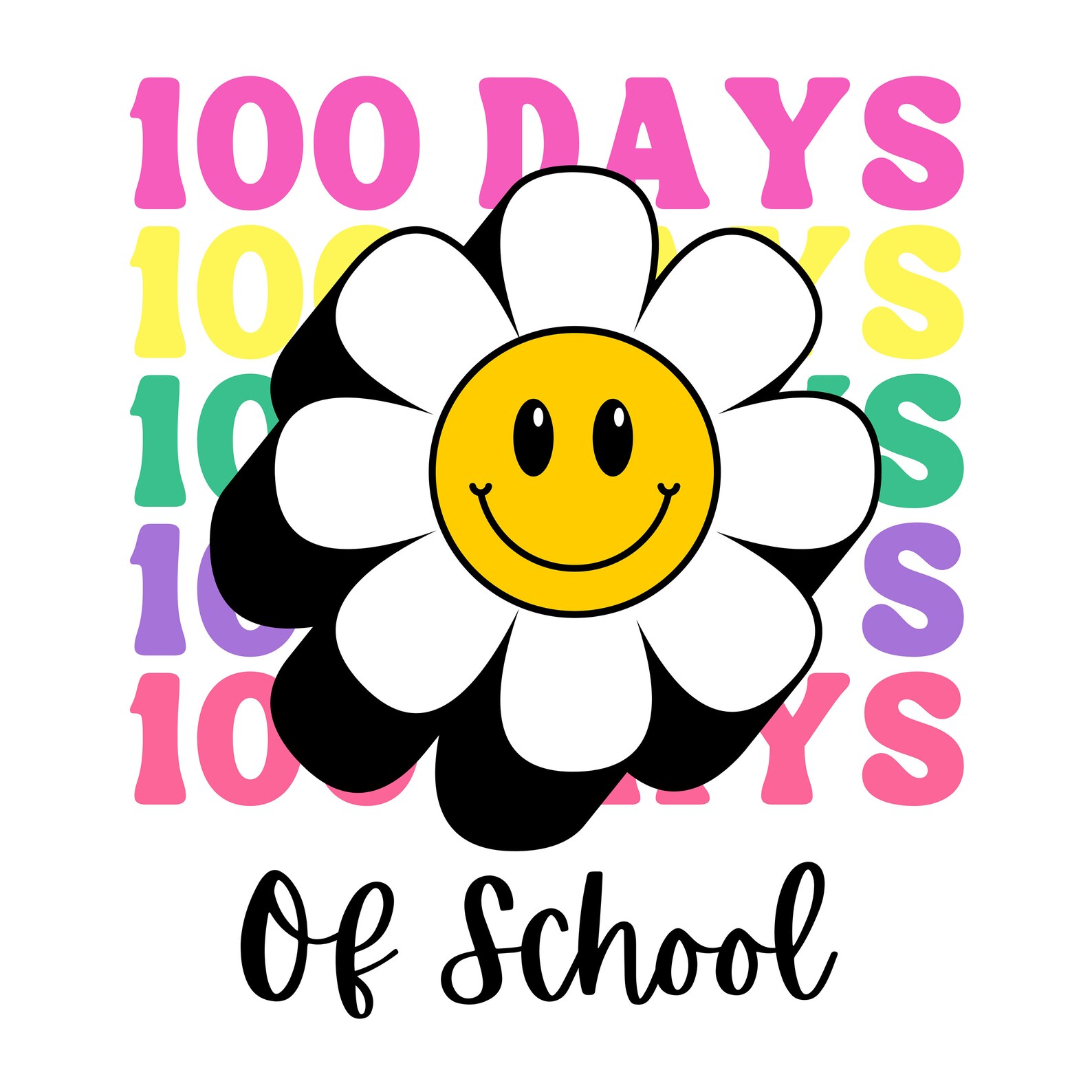 Retro Flower 100 Days of School Svg Colorful 100 Days of - Etsy