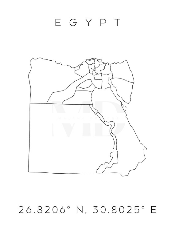 Map Modern Countries Egypt Egypt Map Outline, Minimal Egypt Map,