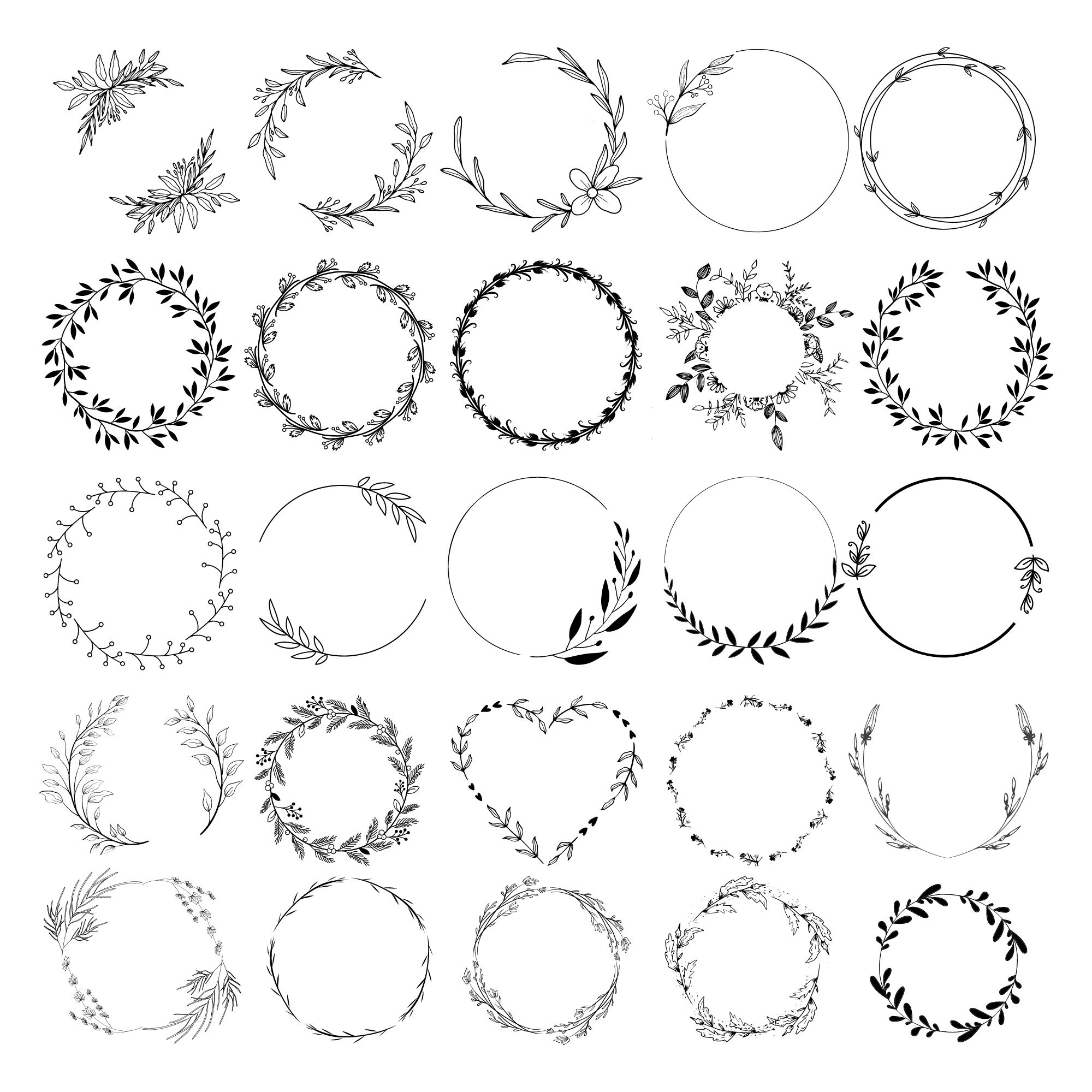 50 Kranz svg Bündel Kreis svg Bundle Blumenkranz svg Herz Lorbeer kranz ...