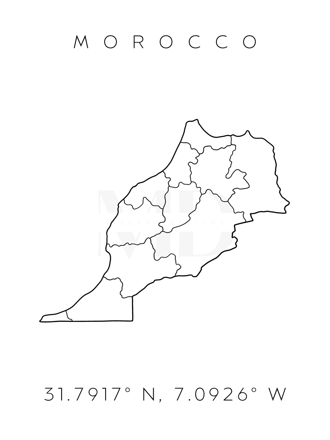 Morocco Map Outline Modern Morocco Map Minimal Morocco Map - Etsy Canada