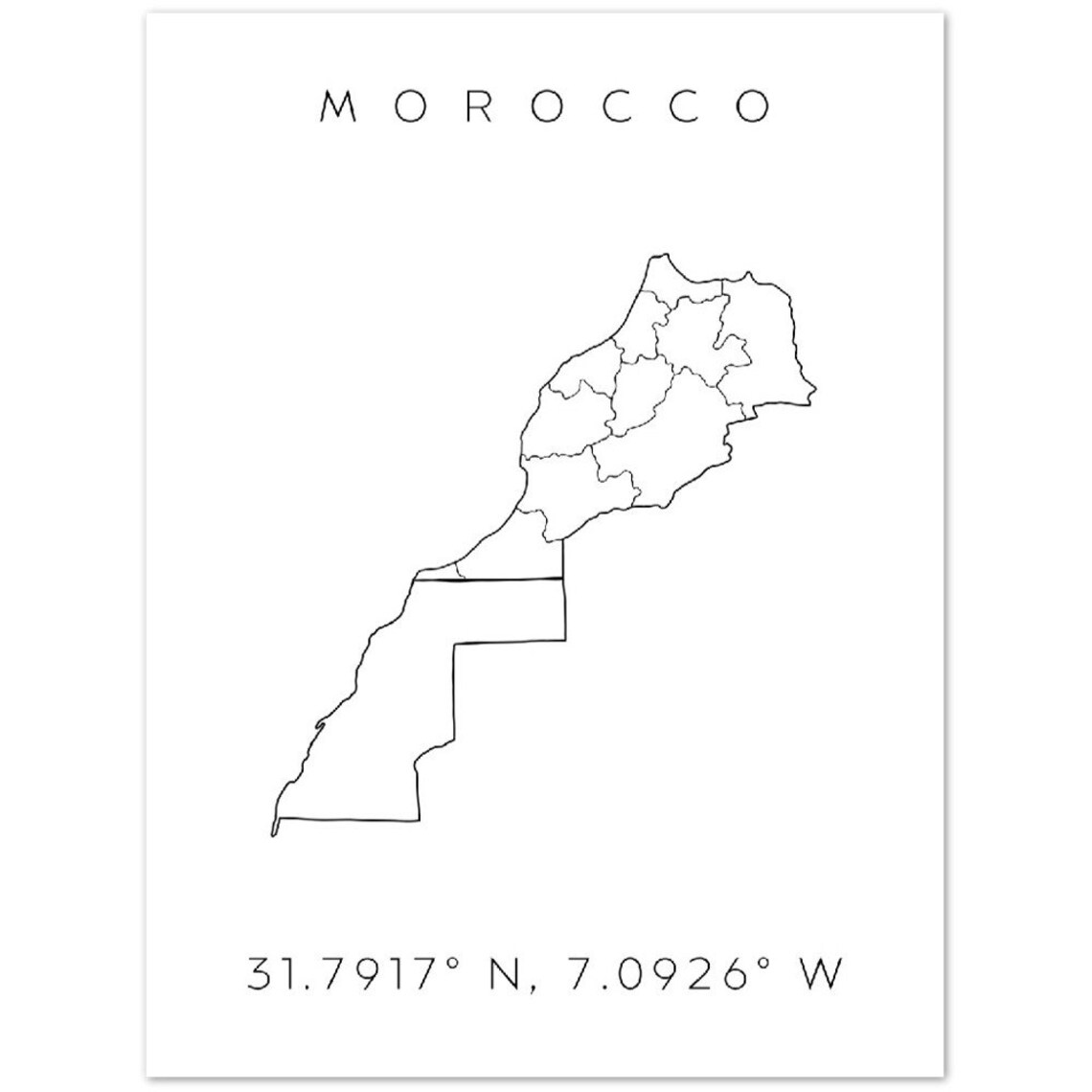 Morocco Map Outline Modern Morocco Map Minimal Morocco Map - Etsy Canada