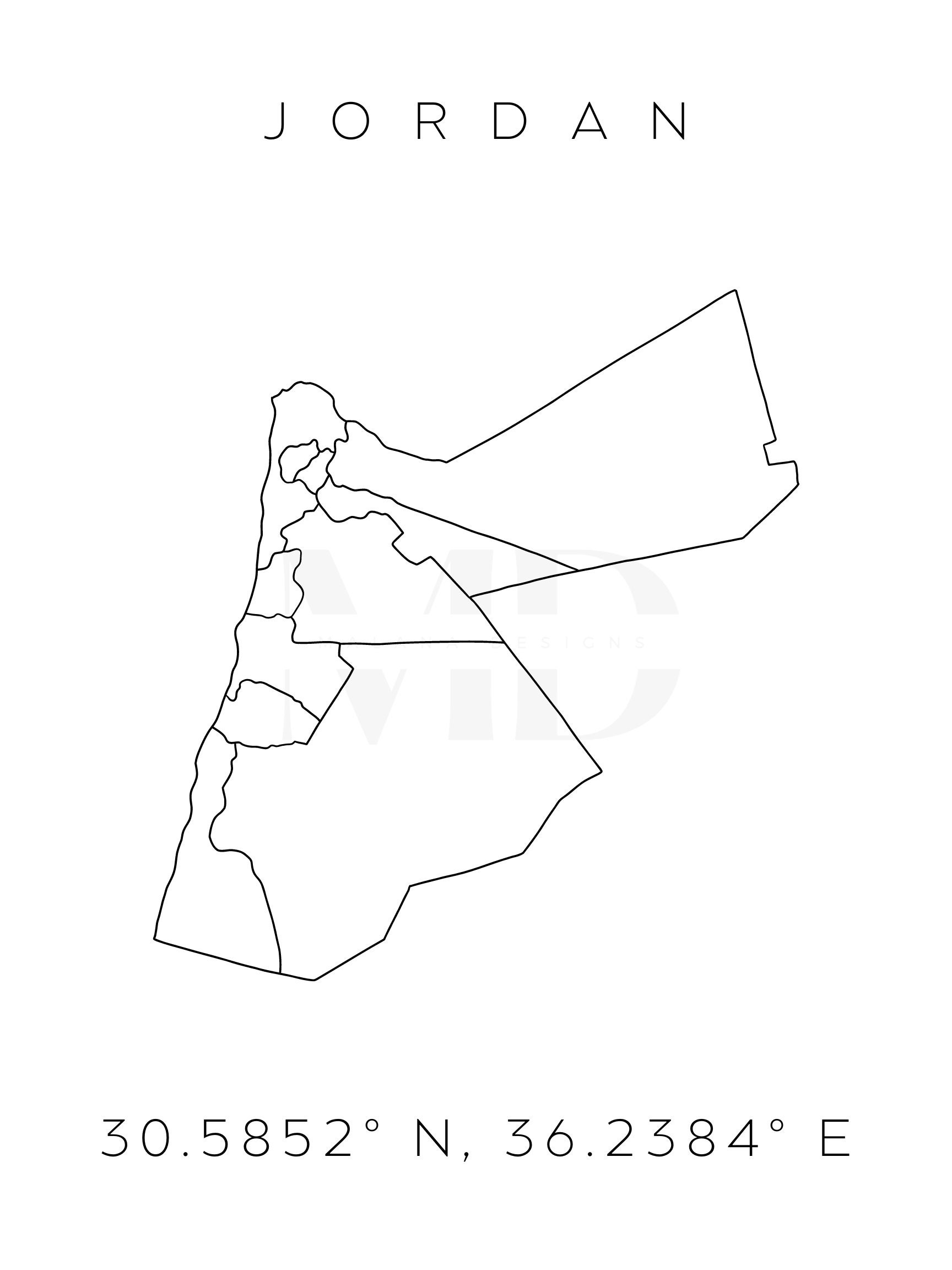 Jordan Map Outline, Minimal Jordan Map, Modern Jordan Map, Minimal ...