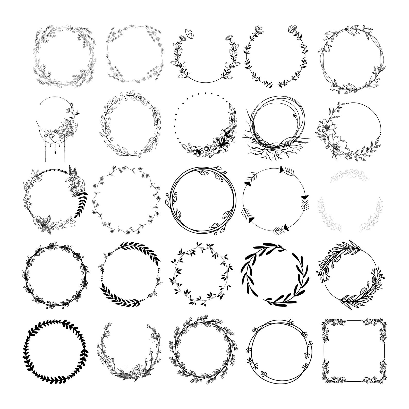 50 Wreath svg bundle Circle svg Bundle Couronne florale svg Couronne de ...