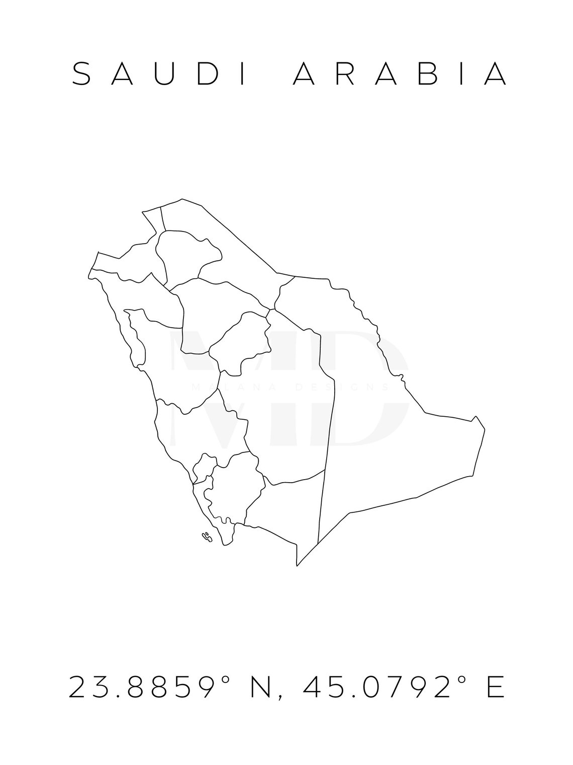 Saudi Arabia Map Modern Saudi Arabia Map Outline Minimal - Etsy