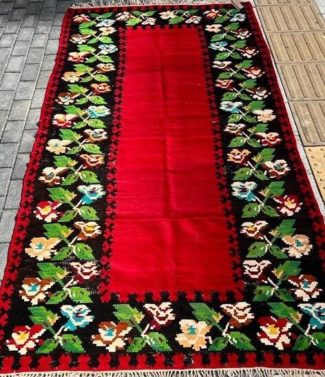4x10 Handmade Red, Green, Black Floral Vintage Azerbaijani Karabagh ...