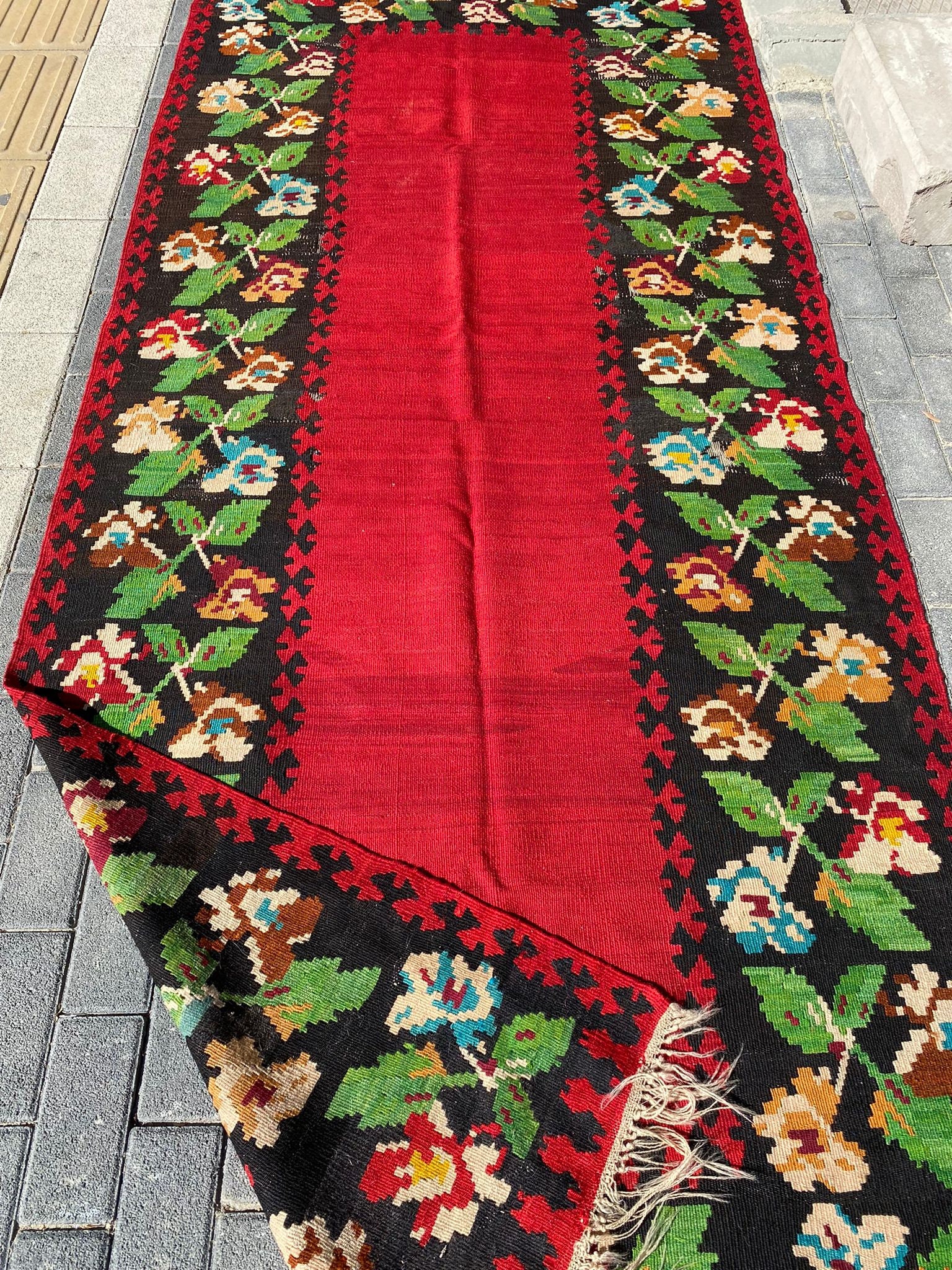 4x10 Handmade Red, Green, Black Floral Vintage Azerbaijani Karabagh ...