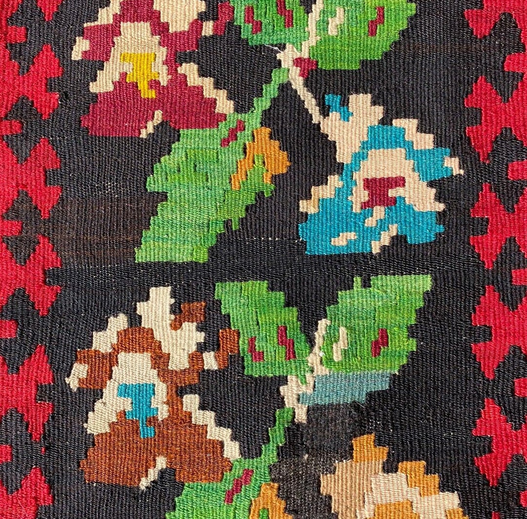 4x10 Handmade Red, Green, Black Floral Vintage Azerbaijani Karabagh ...
