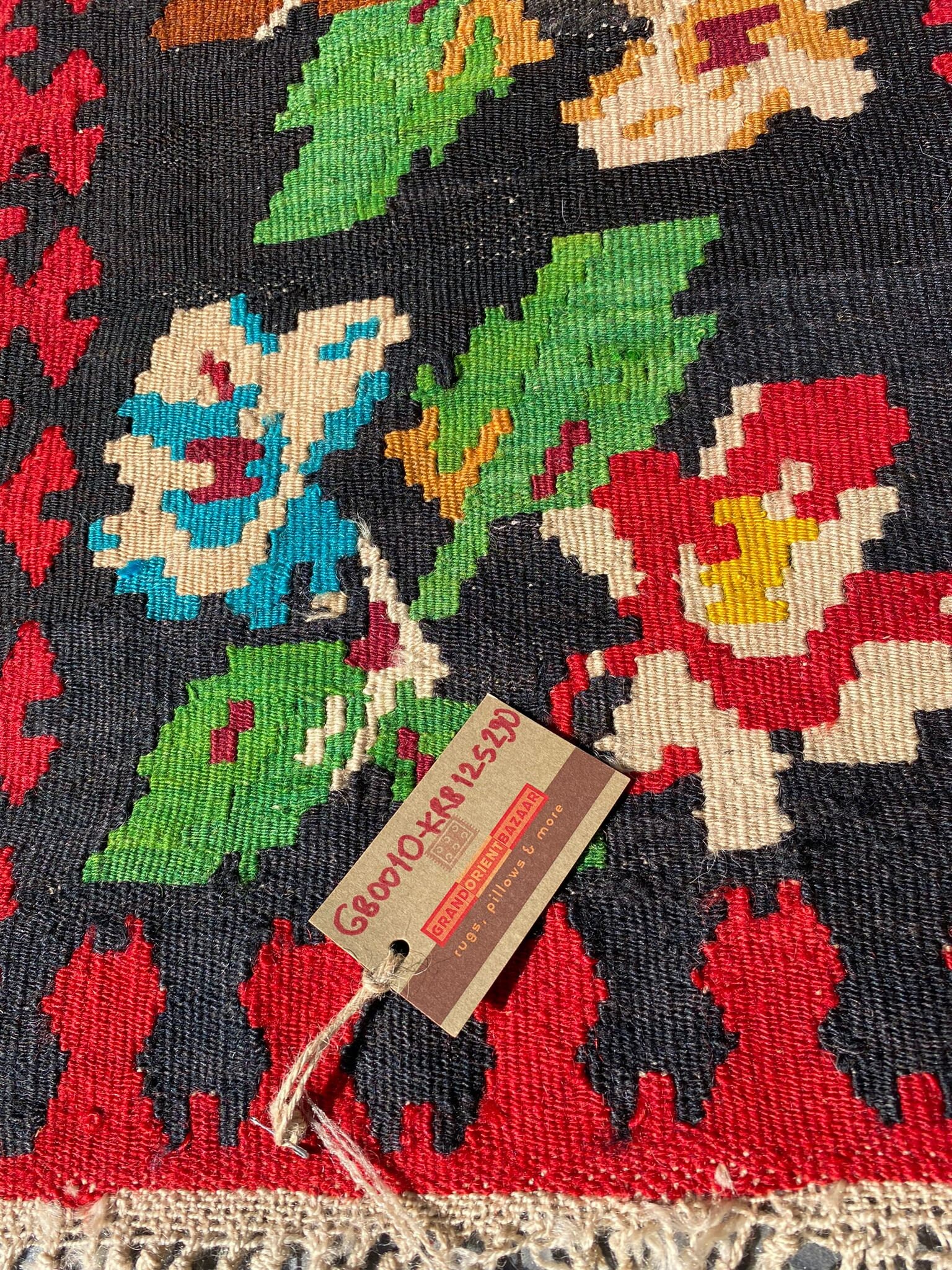 4x10 Handmade Red, Green, Black Floral Vintage Azerbaijani Karabagh ...
