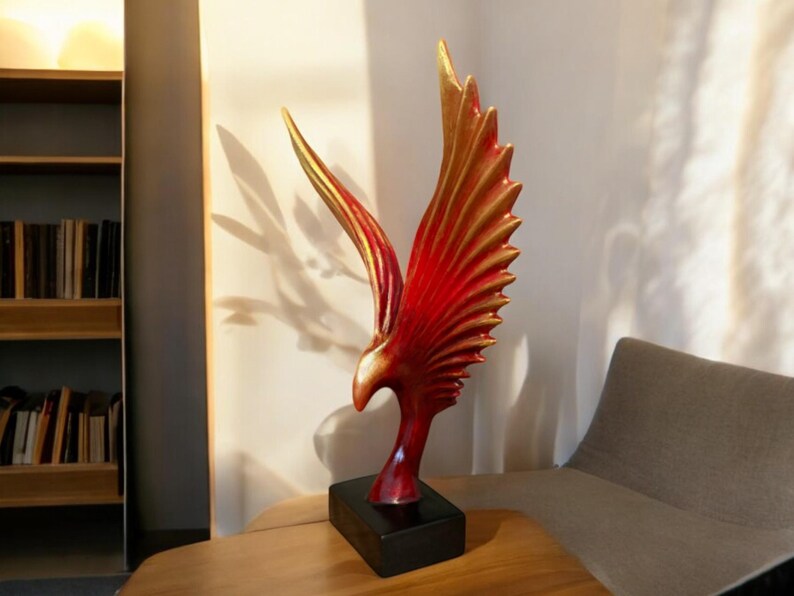 Decorative Phoenix Bird Figurine Red Winged Sculpture for Home & Office ...
