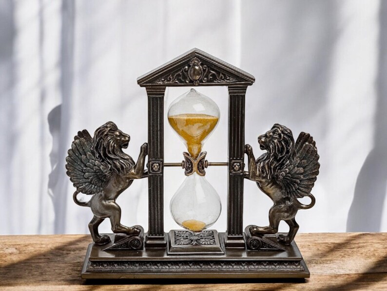 Winged Lion Hourglass Brown Resin & Marble Dust Decorative Timer by ...