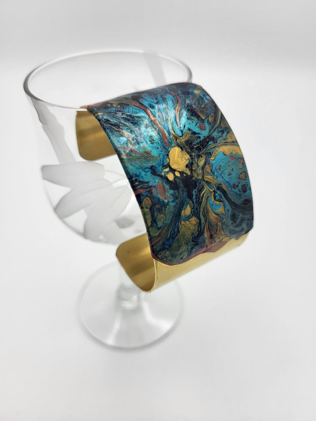 Blue and Gold Flower on Brass Base. Creative Art Wear for Woman or Men ...