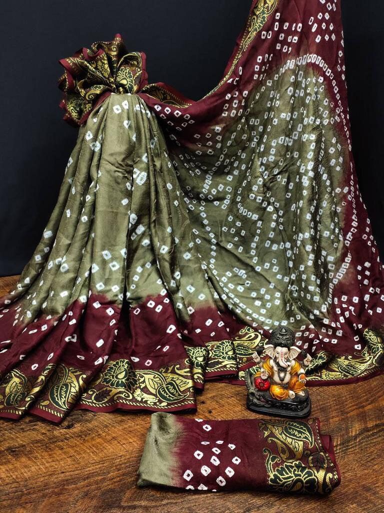 Handmade Handicraft Kacchi Work Bandhej Bandhani Saree,handcrafted Traditional Bandhani Saree ...