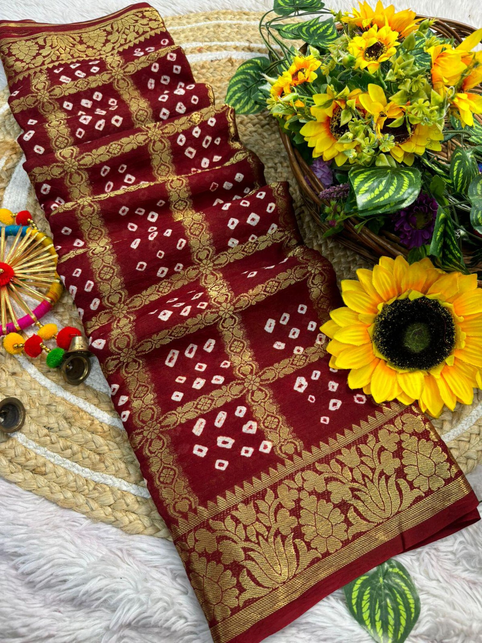 Handmade Handicraft Kacchi Work Bandhej Bandhani Saree,handcrafted Traditional Bandhani Saree ...