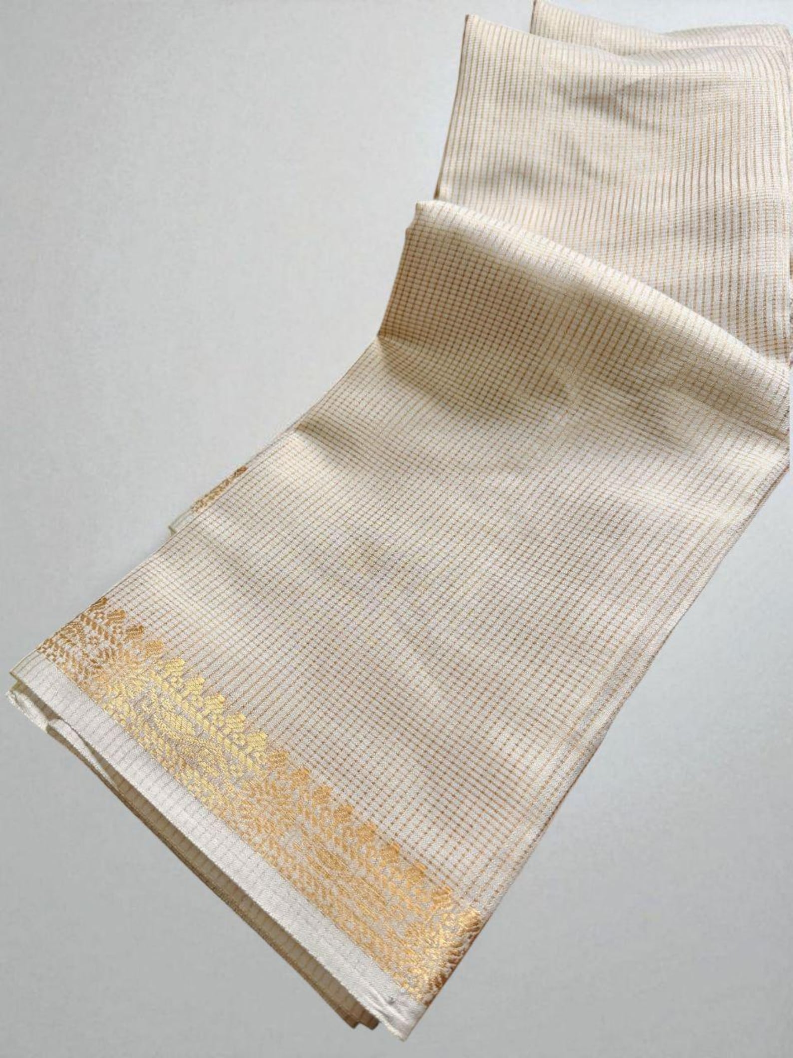 Off White Tissue Silk Saree: Banarasi Border, Gold Tint - Etsy