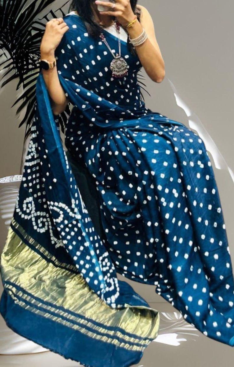 Modal Gaji Silk Bandhani Saree: Lagdi Patta, Fancy Jaripallu - Etsy