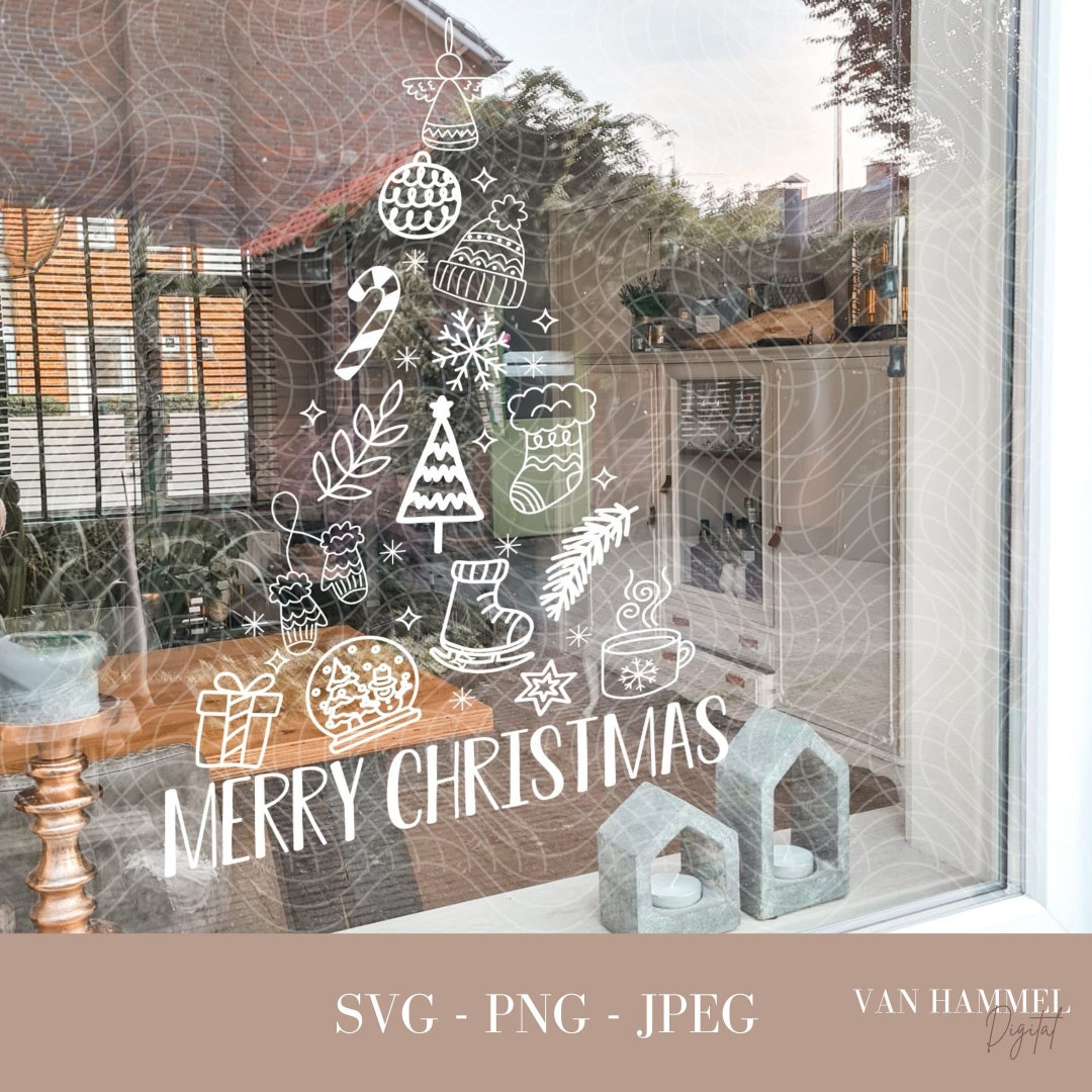 Merry Christmas Doodle SVG PNG JPEG | Christmas Window Decoration | Cut ...