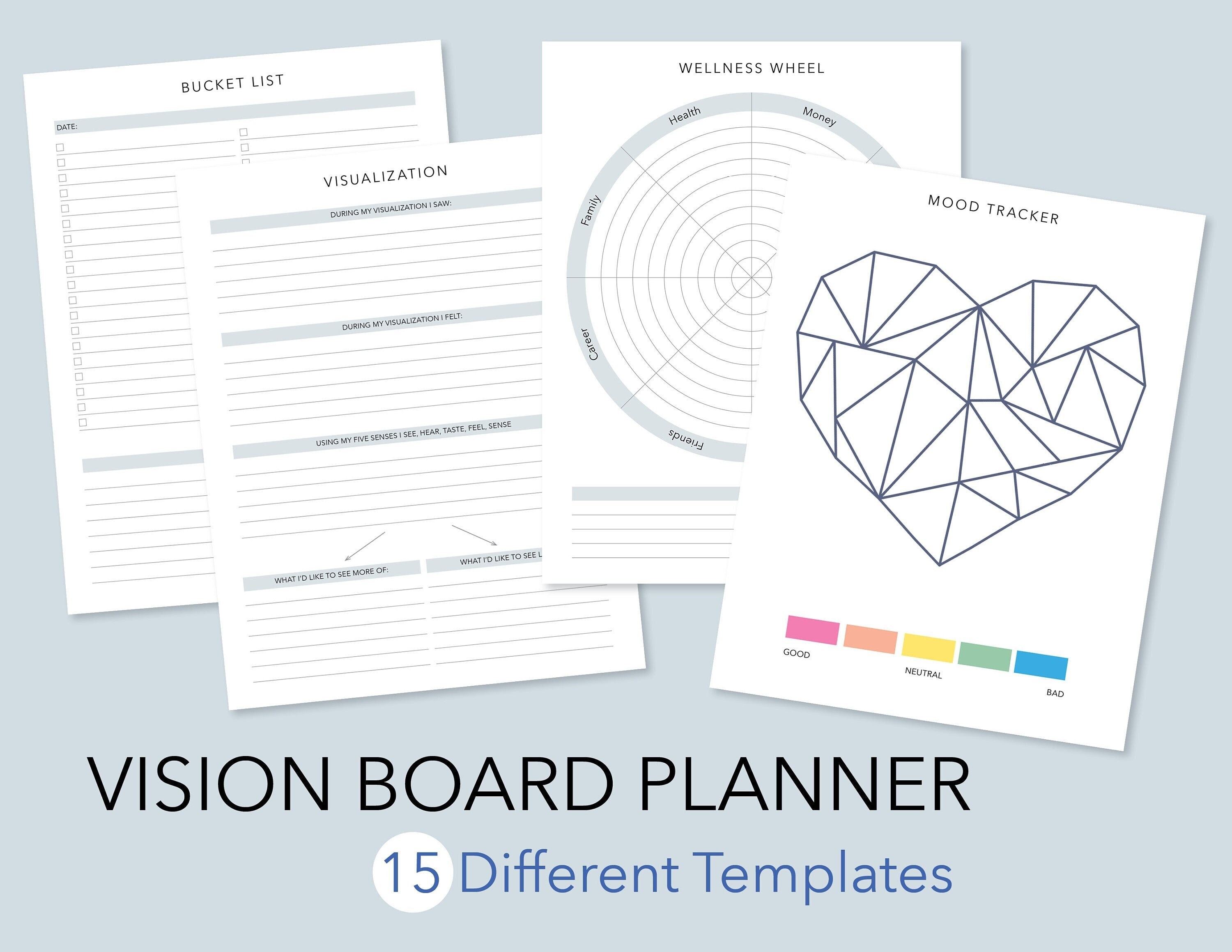 Vision Board Planner, Wellness Wheel, Instant Download, Printable - Etsy