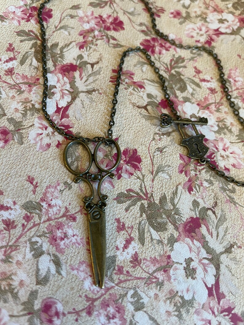 Whimsical Bronze Scissors Necklace, Mini Scissor Pendant Jewelry ...