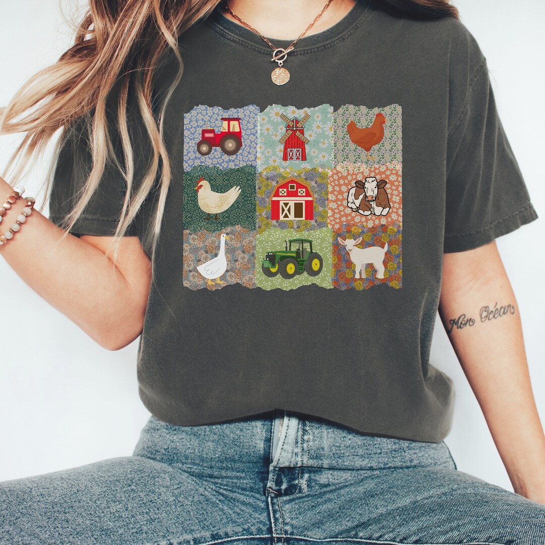Retro Farm Shirt Piggy Shirt Cute Cow Tee Life at Farm Shirt Quilt ...