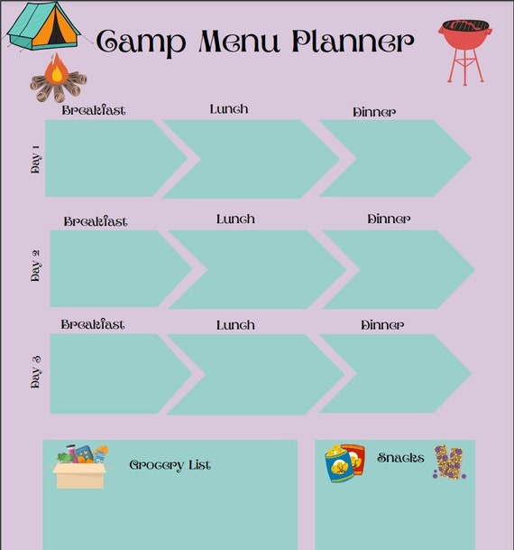 Camp Menu Planner & Grocery List - Etsy