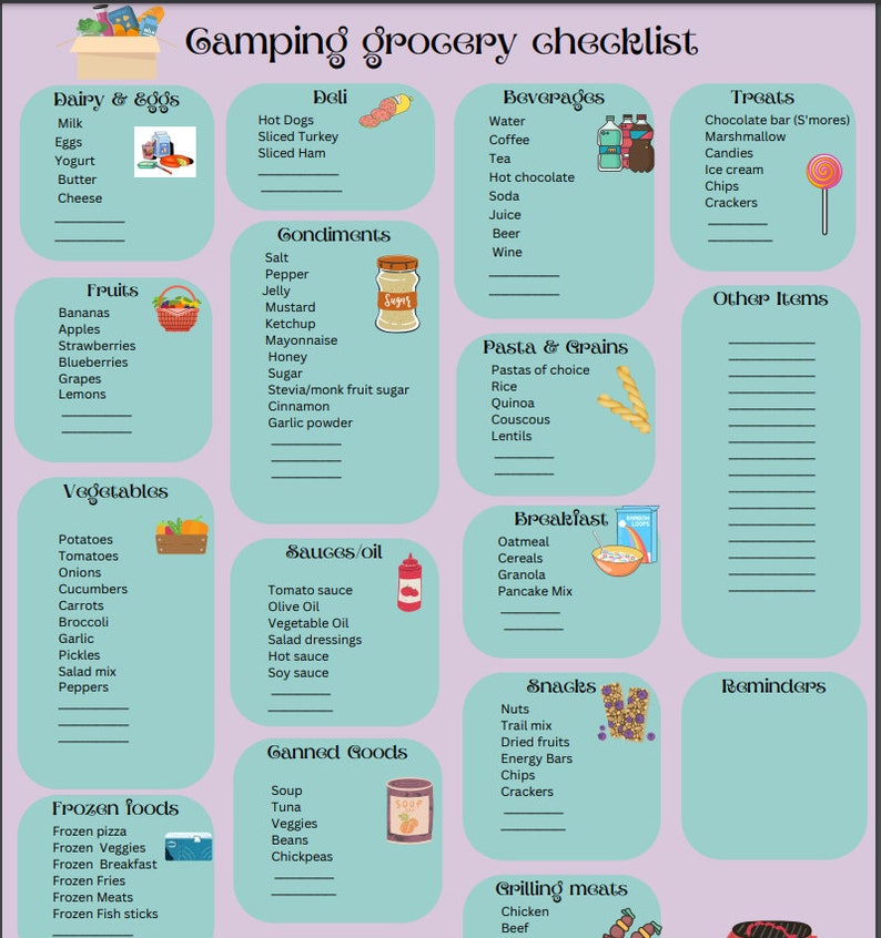 Camp Menu Planner & Grocery List - Etsy
