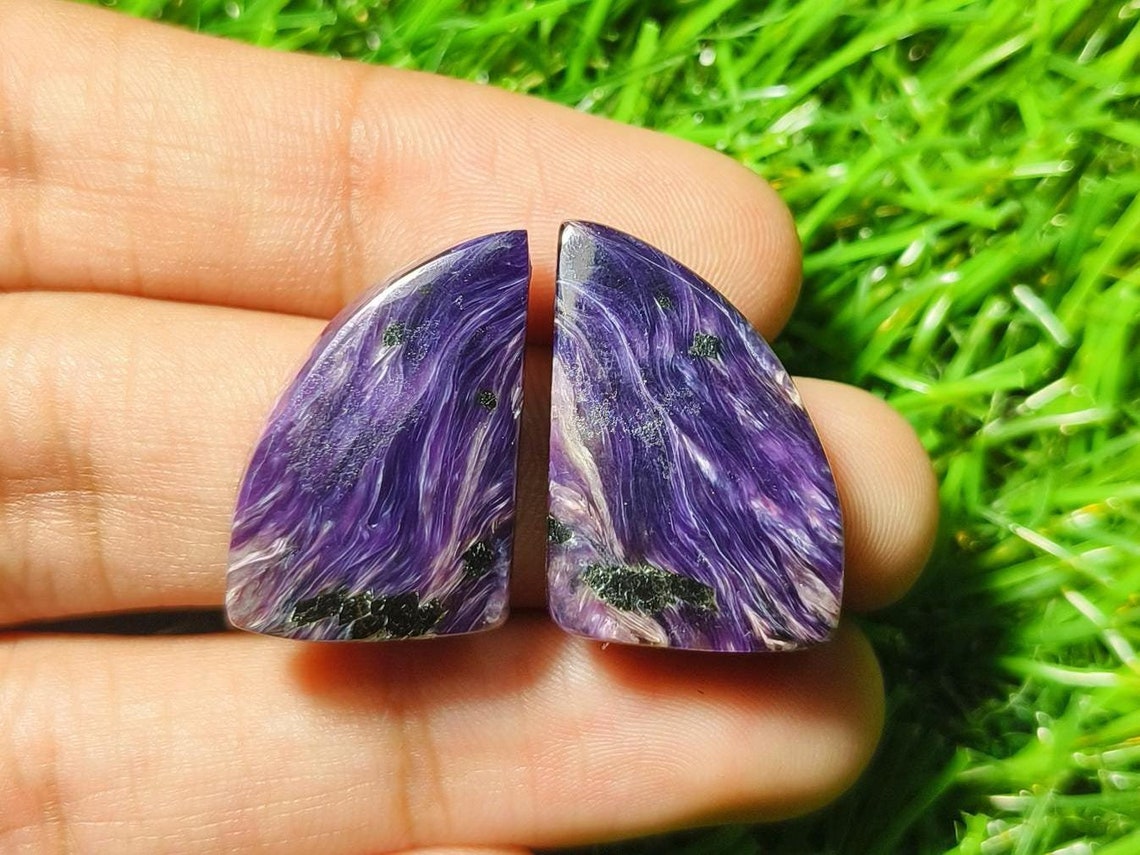 Charoite Pair Handmade Fancy Cabochons Earring Making for Jewelry. 40 ...