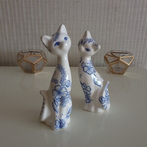 Handmade Ceramic Cats, Cat Figurine, Romantic Gift for Wife, Lover Cats, Gift for Lovers, Floral ...
