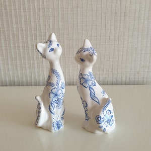 Handmade Ceramic Cats, Cat Figurine, Romantic Gift for Wife, Lover Cats, Gift for Lovers, Floral ...