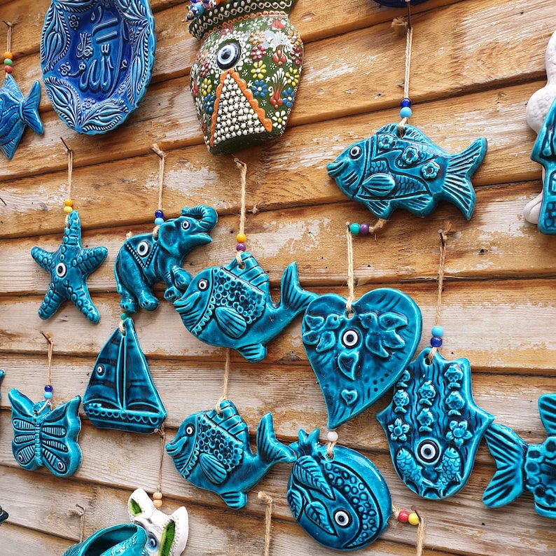 Sea Life Ceramic Wall Decor, Hand Painted Ceramic Front Door Decor ...