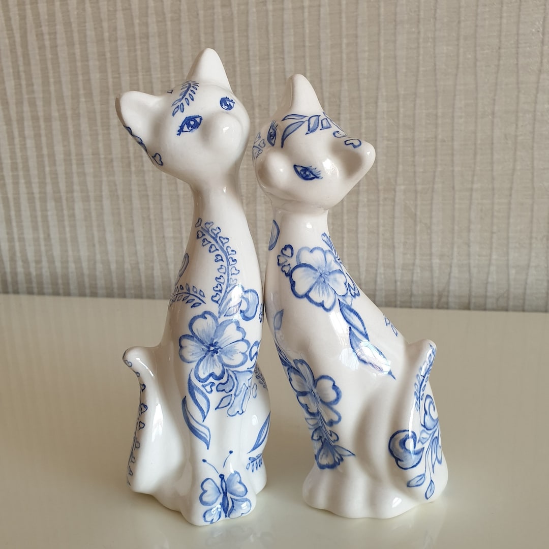 Handmade Ceramic Cats, Cat Figurine, Romantic Gift for Wife, Lover Cats ...