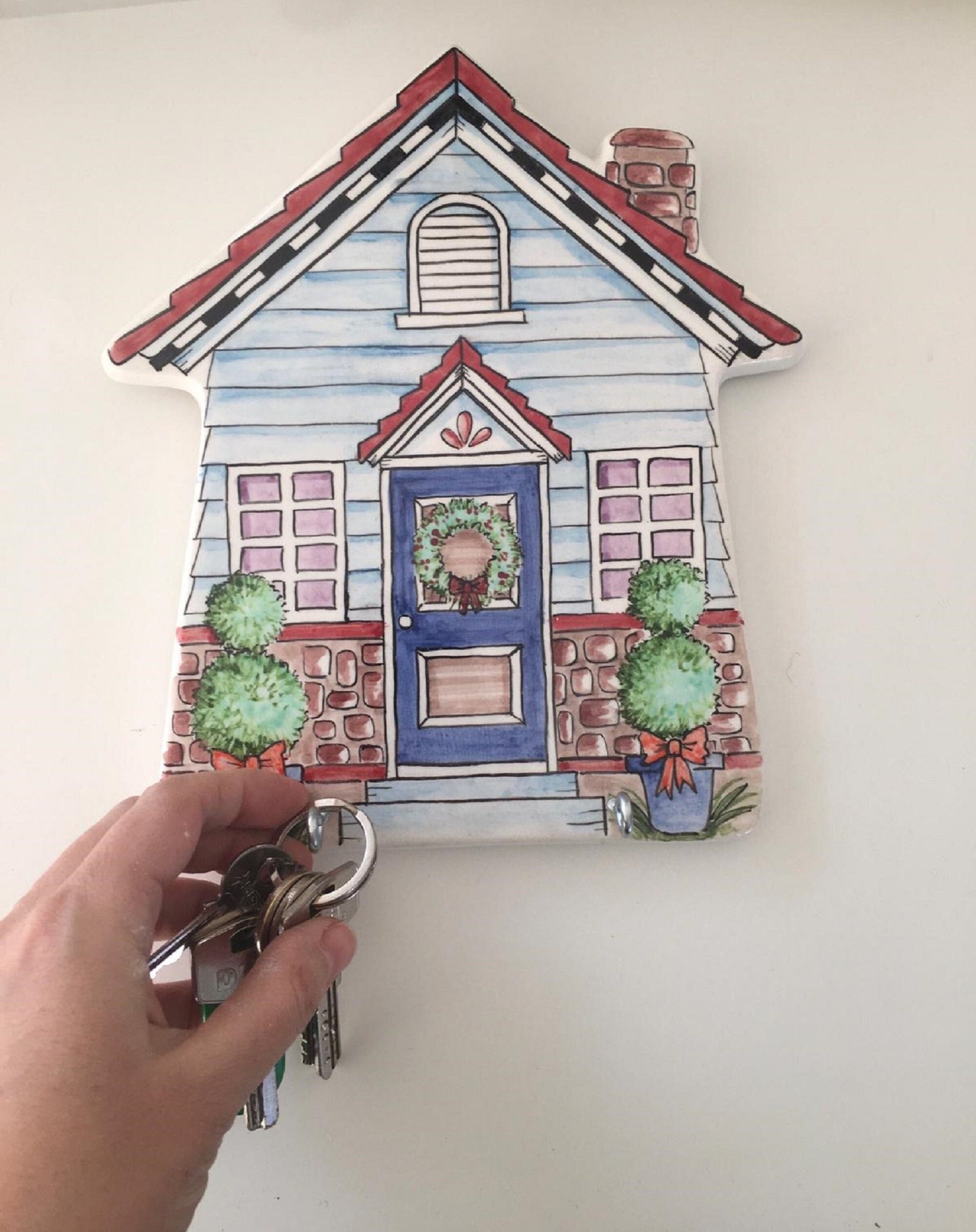 Hand Painted Ceramic Key Holder, Ceramic Key Hook, Ceramic Wall Decor ...