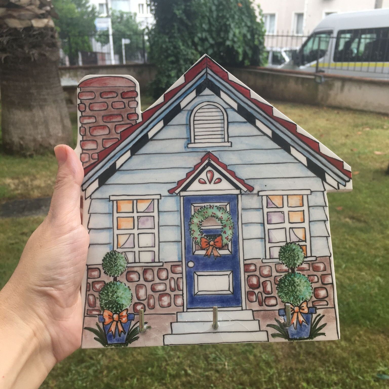 Hand Painted Ceramic Key Holder, Ceramic Key Hook, Ceramic Wall Decor ...