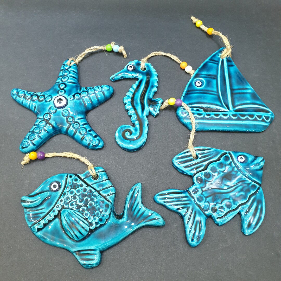 Sea Life Ceramic Wall Decor, Hand Painted Ceramic Front Door Decor ...