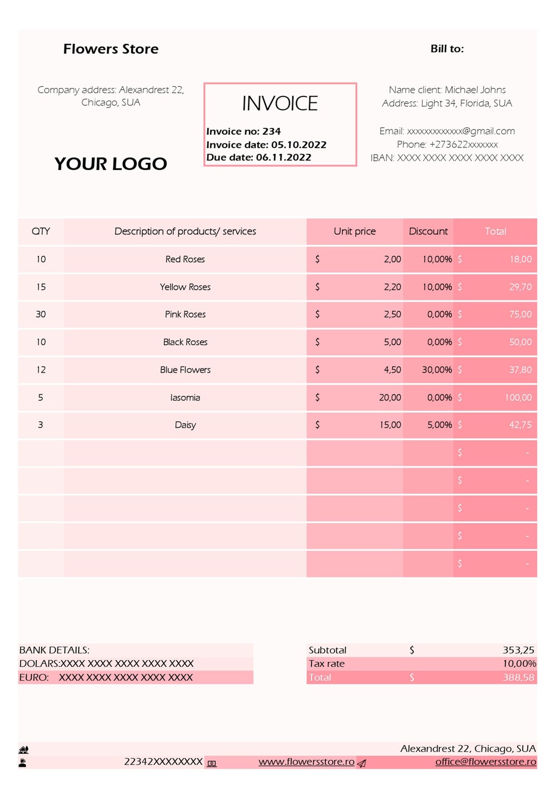 Invoice Microsoft Excel Templateeditable With Microsoft Etsy