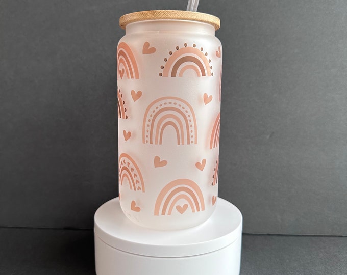 Rainbow Cup, Boho Rainbow Cup, Sublimation, Libbey Glass Cup With Lid ...