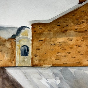 Original Watercolour Cityscape Painting Rainy Grey Roofs Brick Houses ...