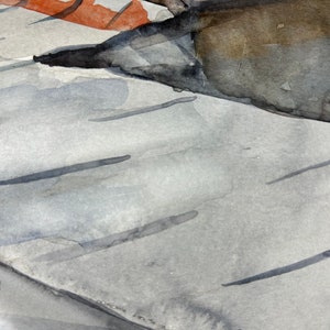 Original Watercolour Cityscape Painting Rainy Grey Roofs Brick Houses ...