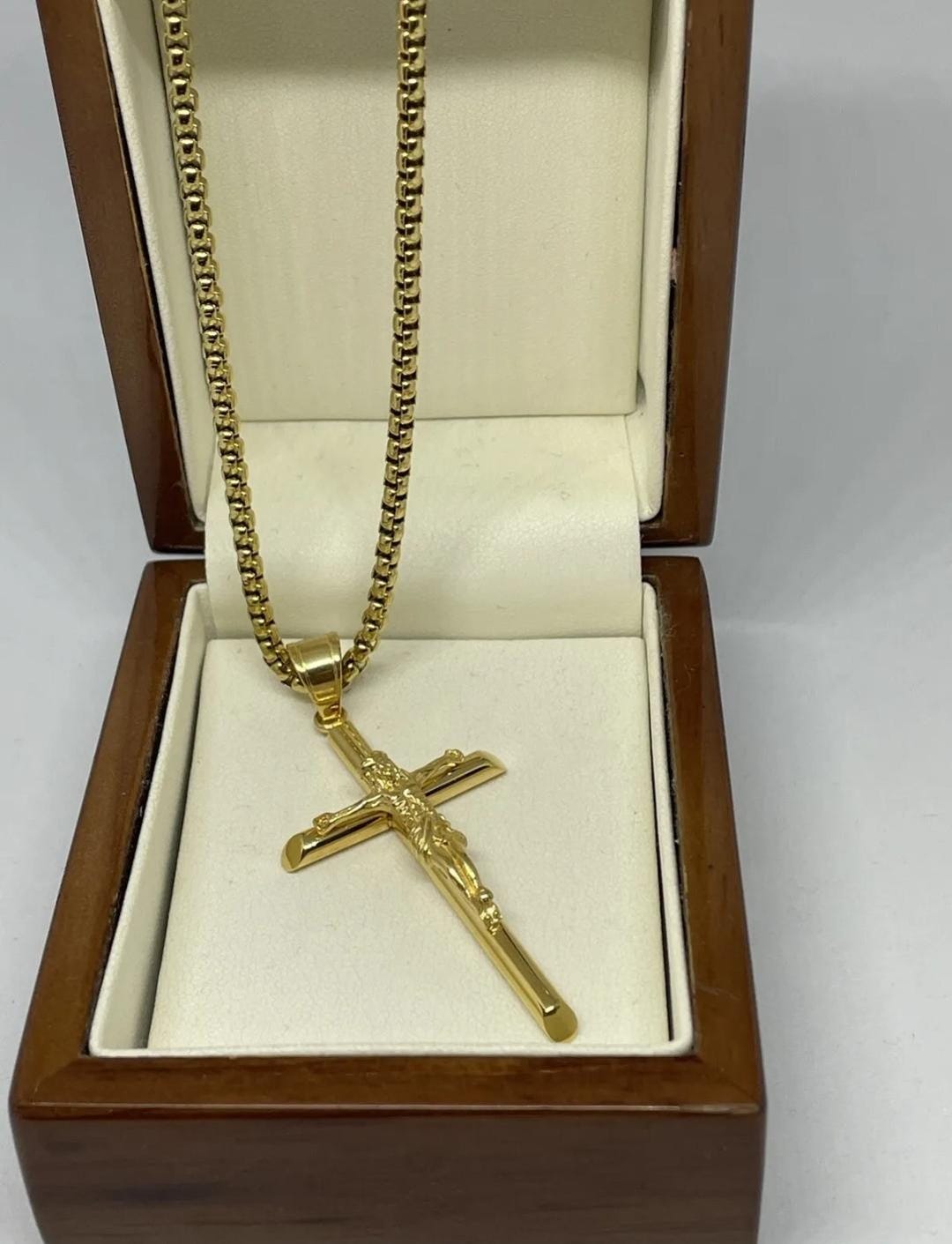 9ct Gold Filled Crucifix Jesus Cross Chain Necklace 24 FREE GIFT BOX ...