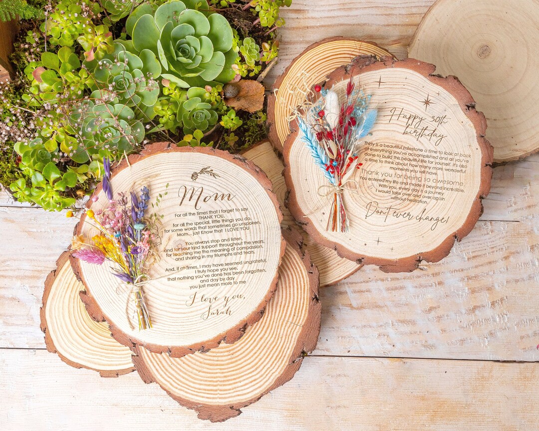 Personalized Laser Engraved Wood Slice With Dried Flowers - Etsy