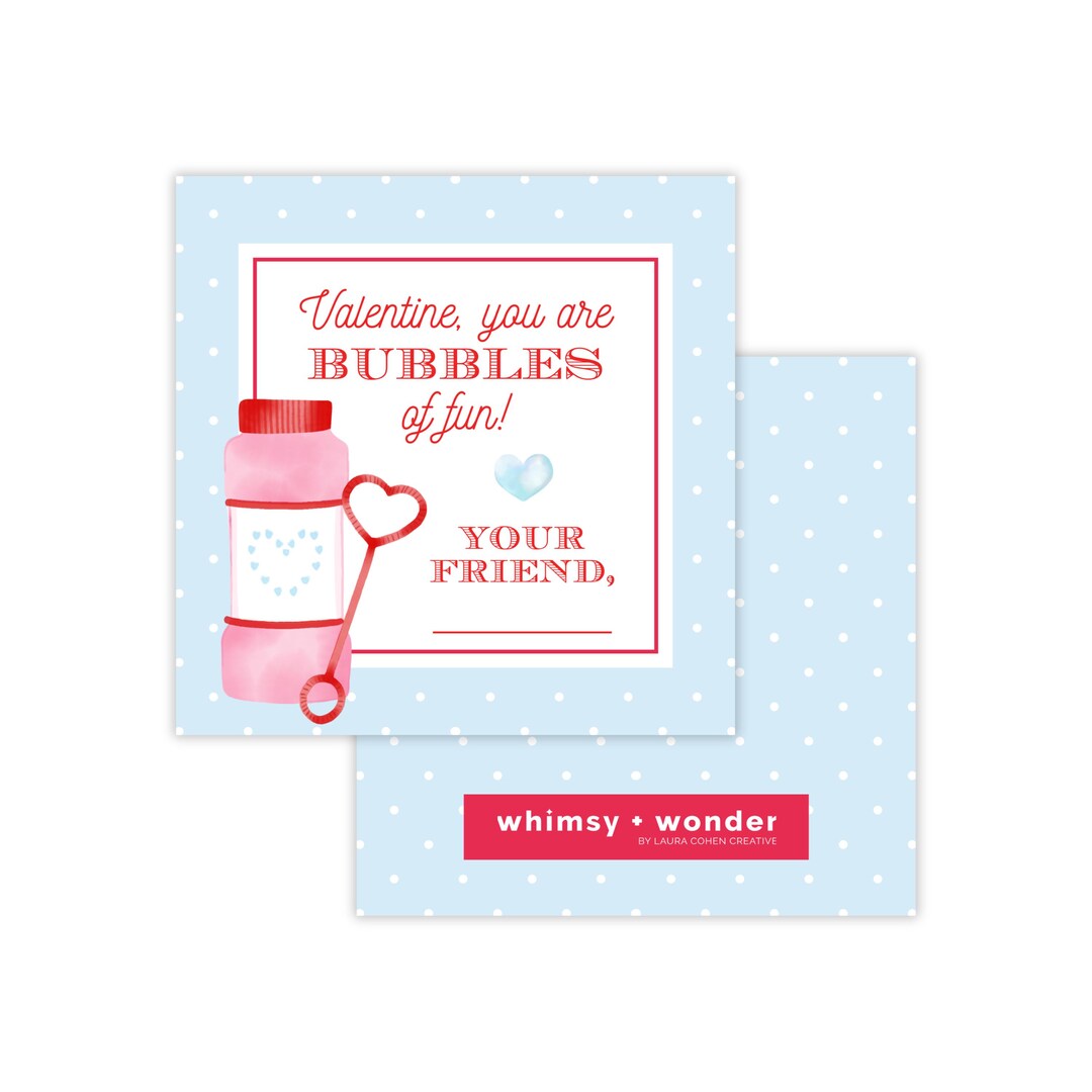 Printable Valentine's Day Cards for Kids, Blue Bubbles Valentine ...