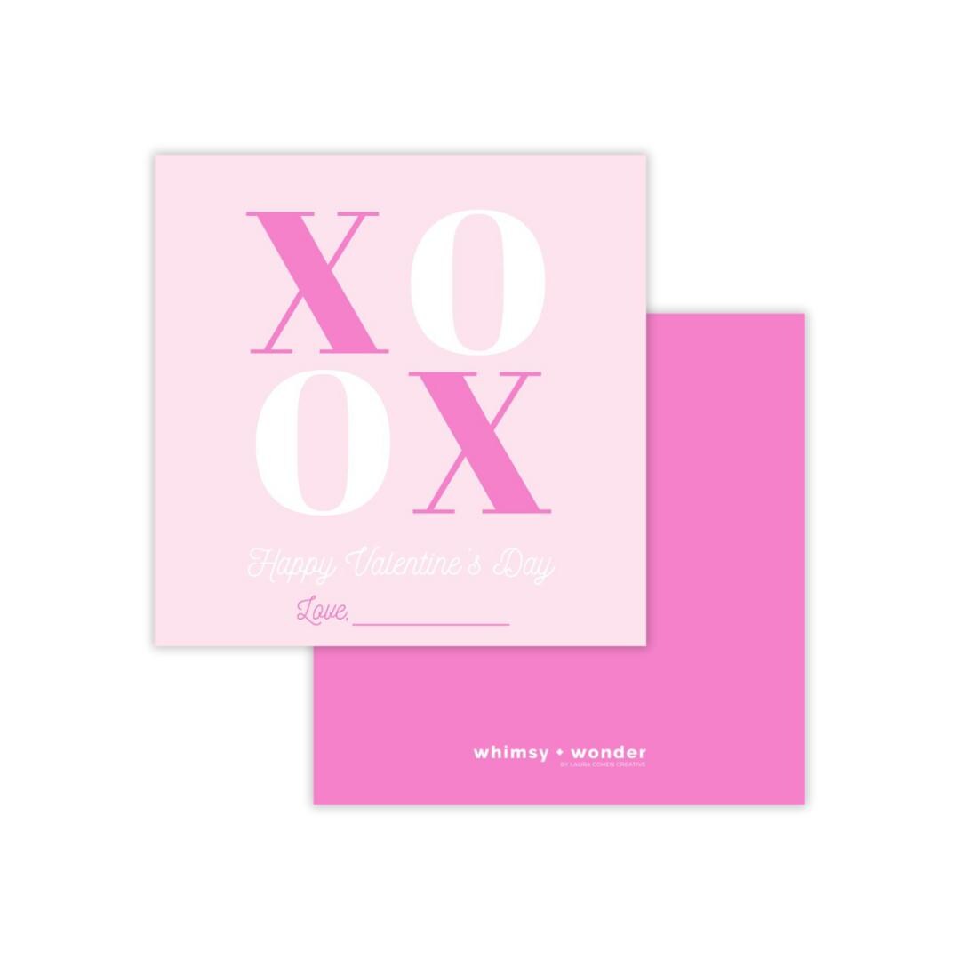 Printable Valentine's Day Cards for Kids, XOXO Valentine, Pink ...