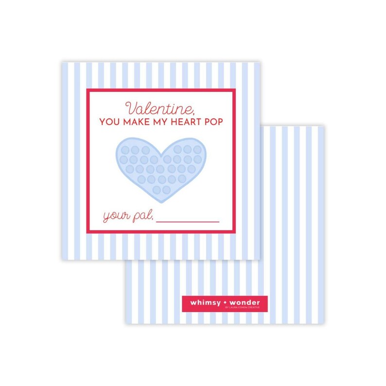 Printable Valentine's Day Cards for Kids, Blue Popper Valentine, Fidget ...