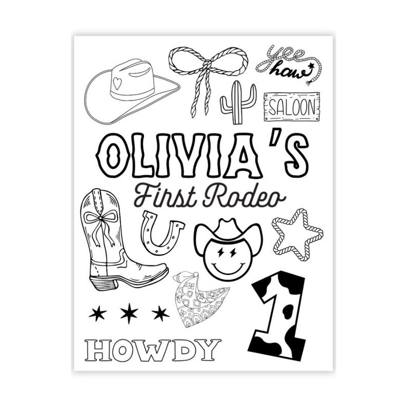 DIGITAL First Rodeo Birthday Coloring Pages for Girls | Birthday Party ...