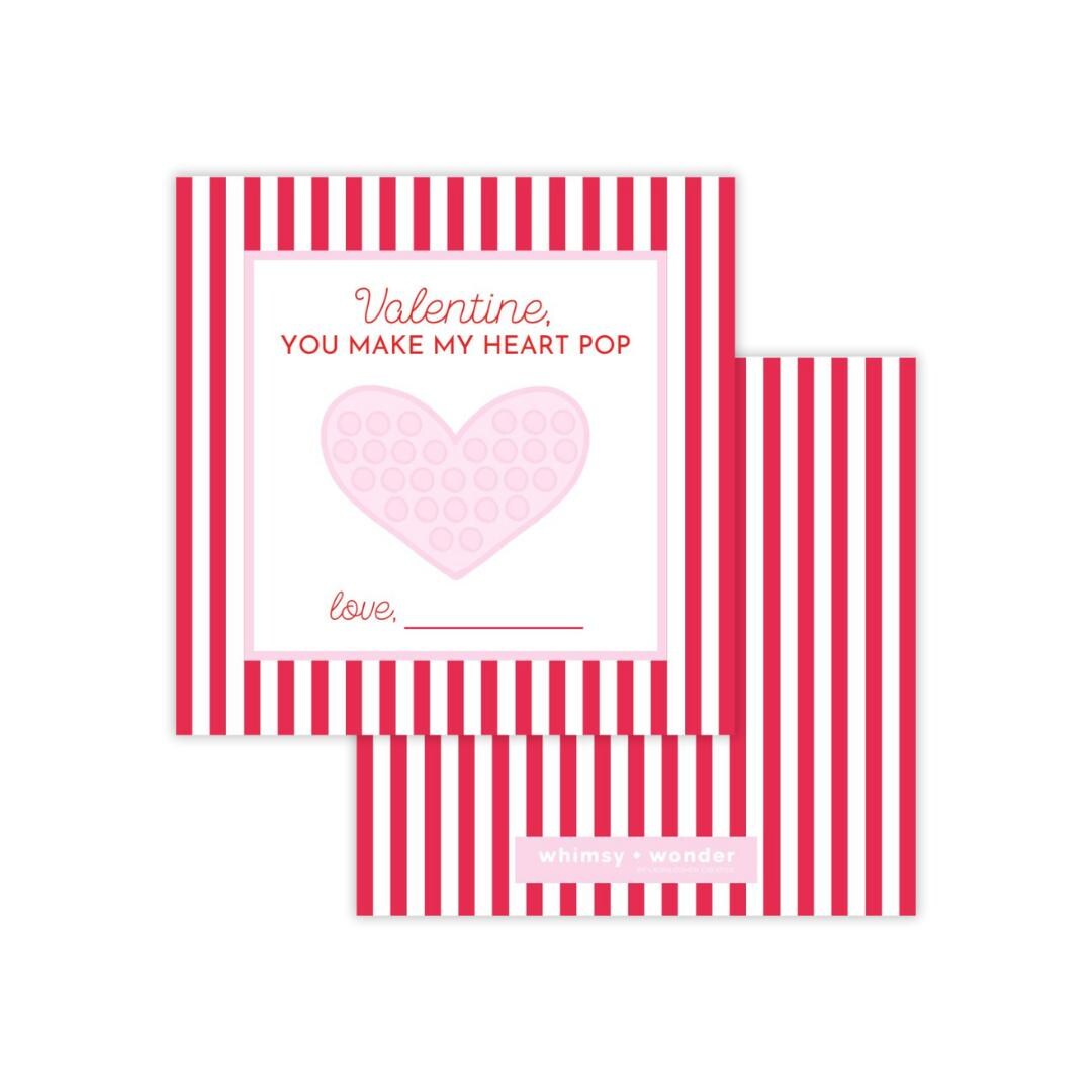 Printable Valentine's Day Cards for Kids, Red Popper Valentine, Fidget ...