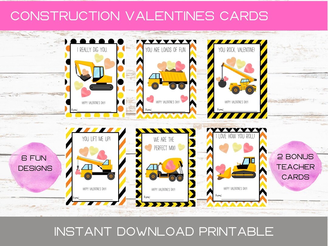 Construction Valentines School Printable Valentines - Etsy