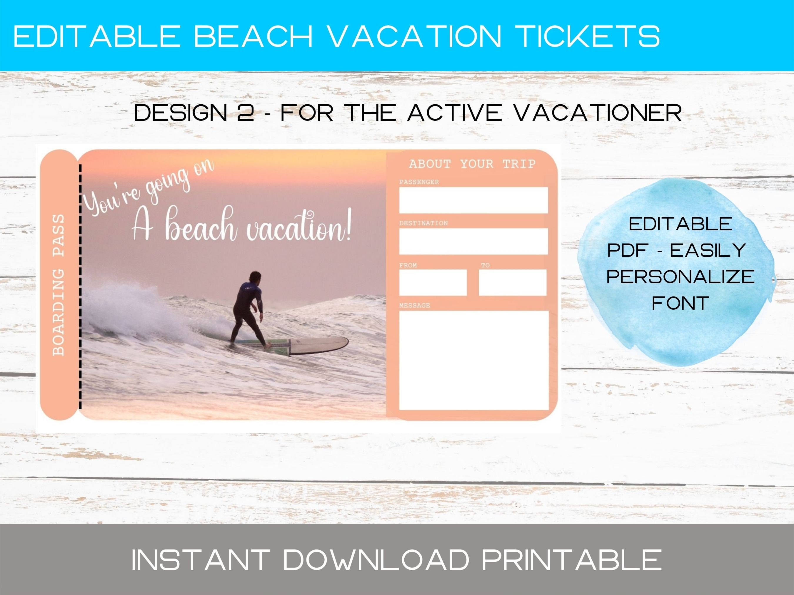 Surprise Beach Vacation Ticket | Vacation Tickets Instant Download ...